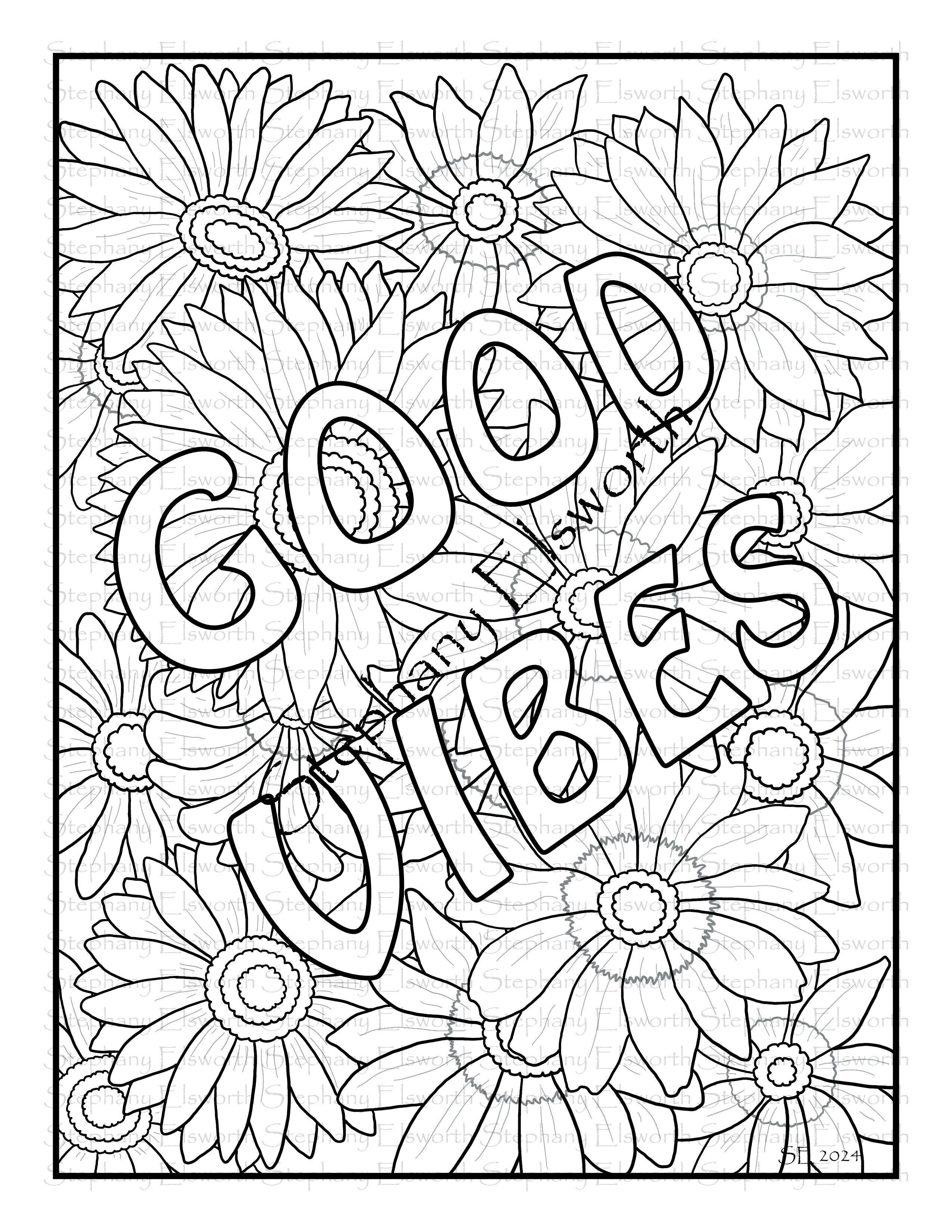 Good Vibes Printable PDF Instant Download Coloring Page – Elsworth Fine Art